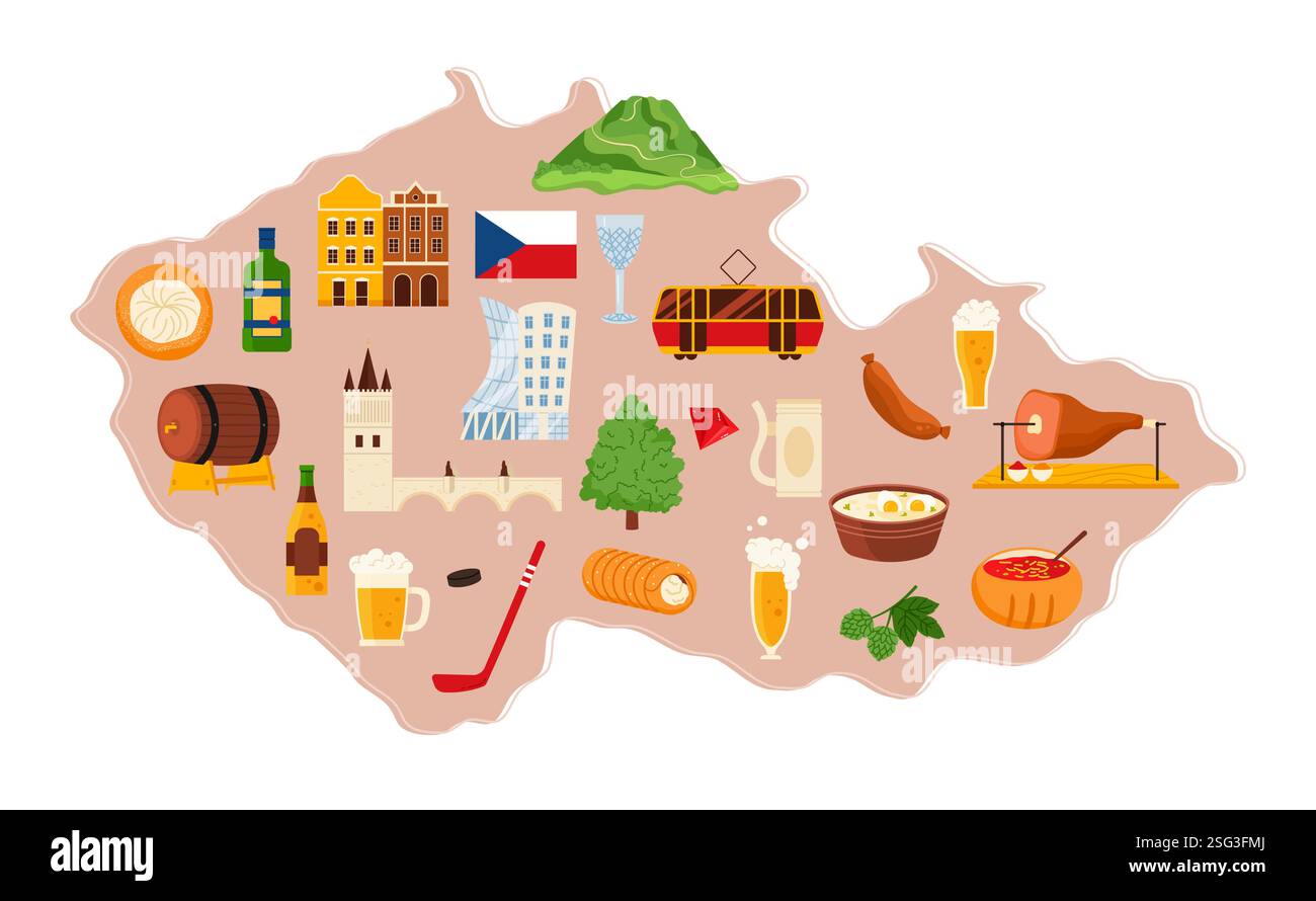 Travel to Czech Republic set, culture elements and landmarks, food in ...