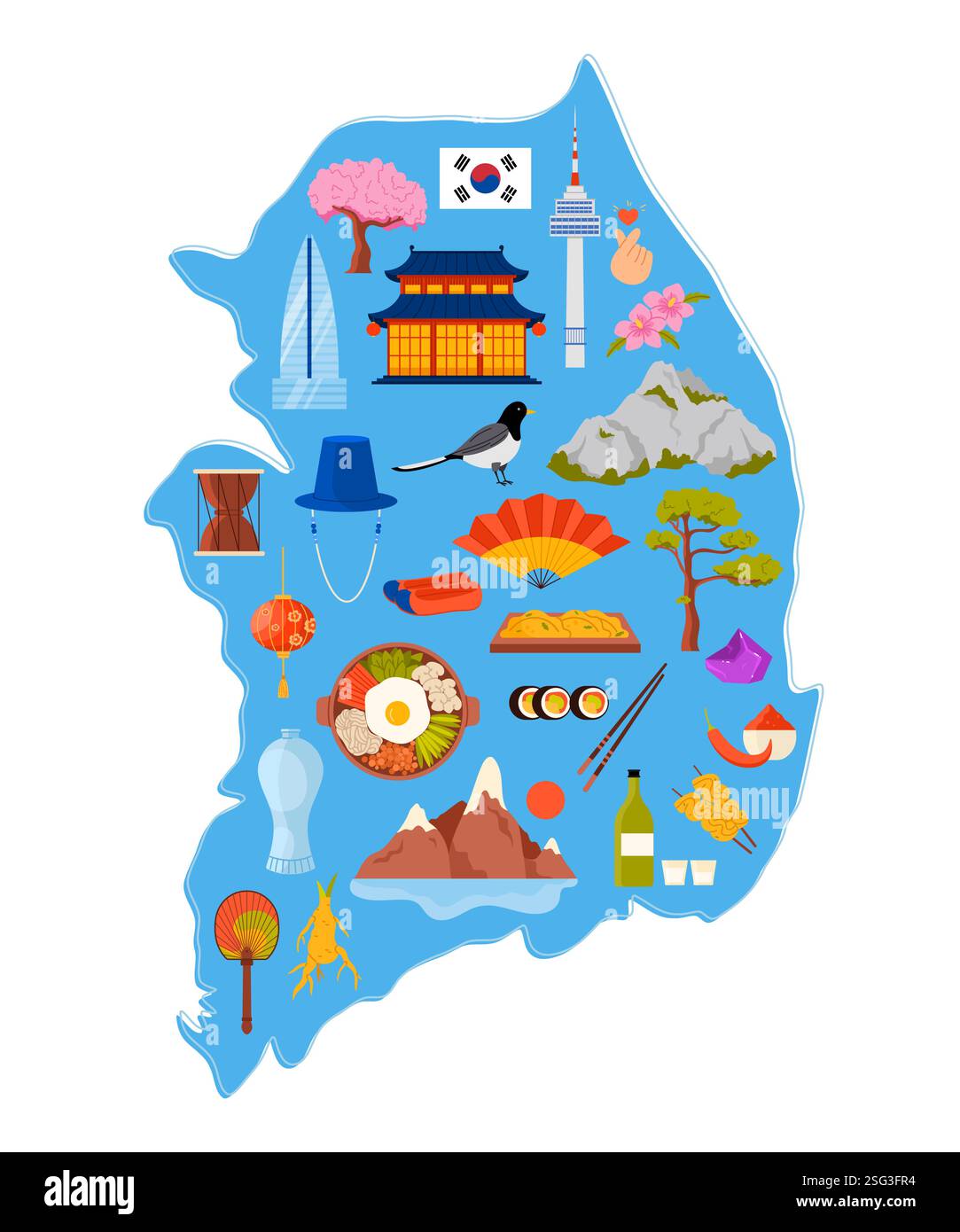 Travel to South Korea set, stickers of food and culture, modern and ...