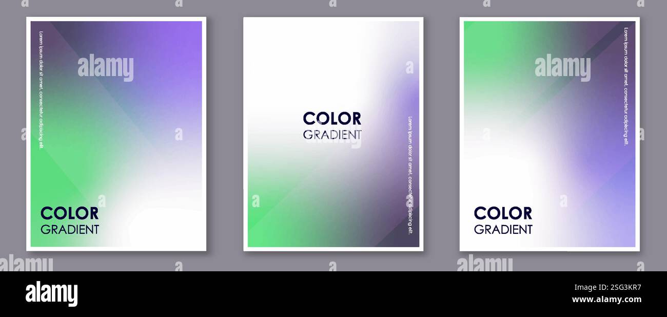 Color gradients posters set. Green, white and violet gradients ...