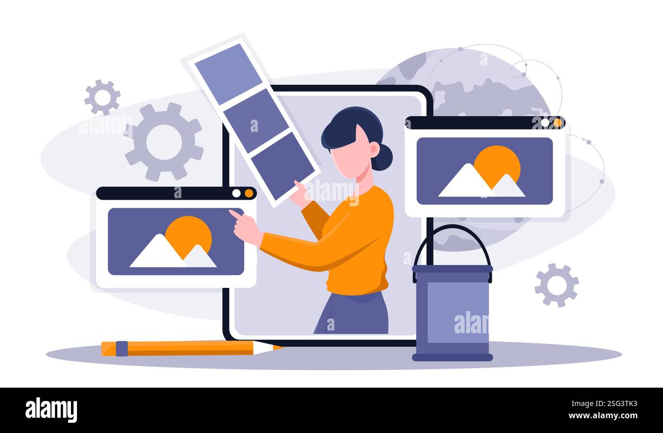 Woman decorating room home Stock Vector Images - Alamy