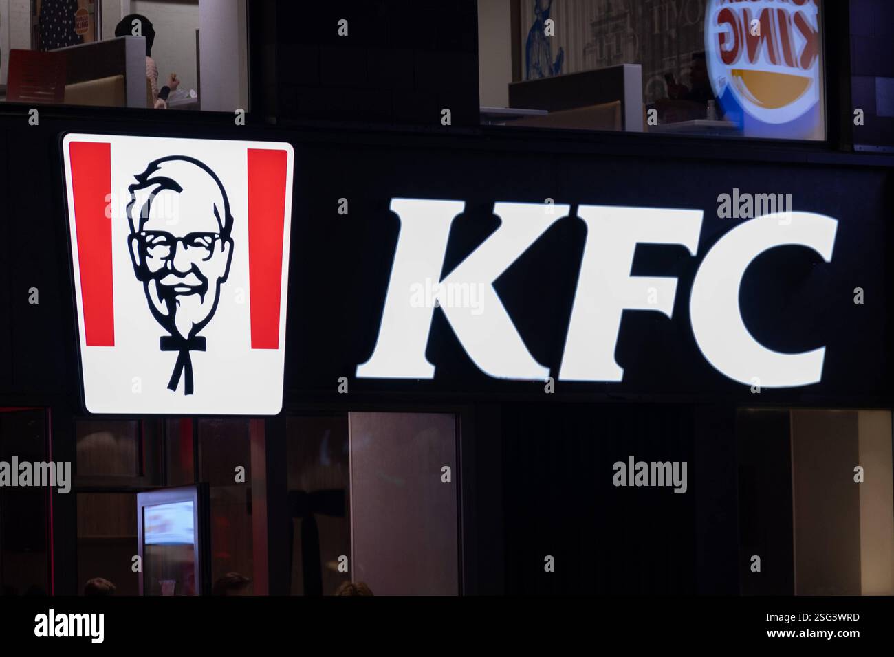A view of the KFC logo outside the fast food restaurant, in Copenhagen ...