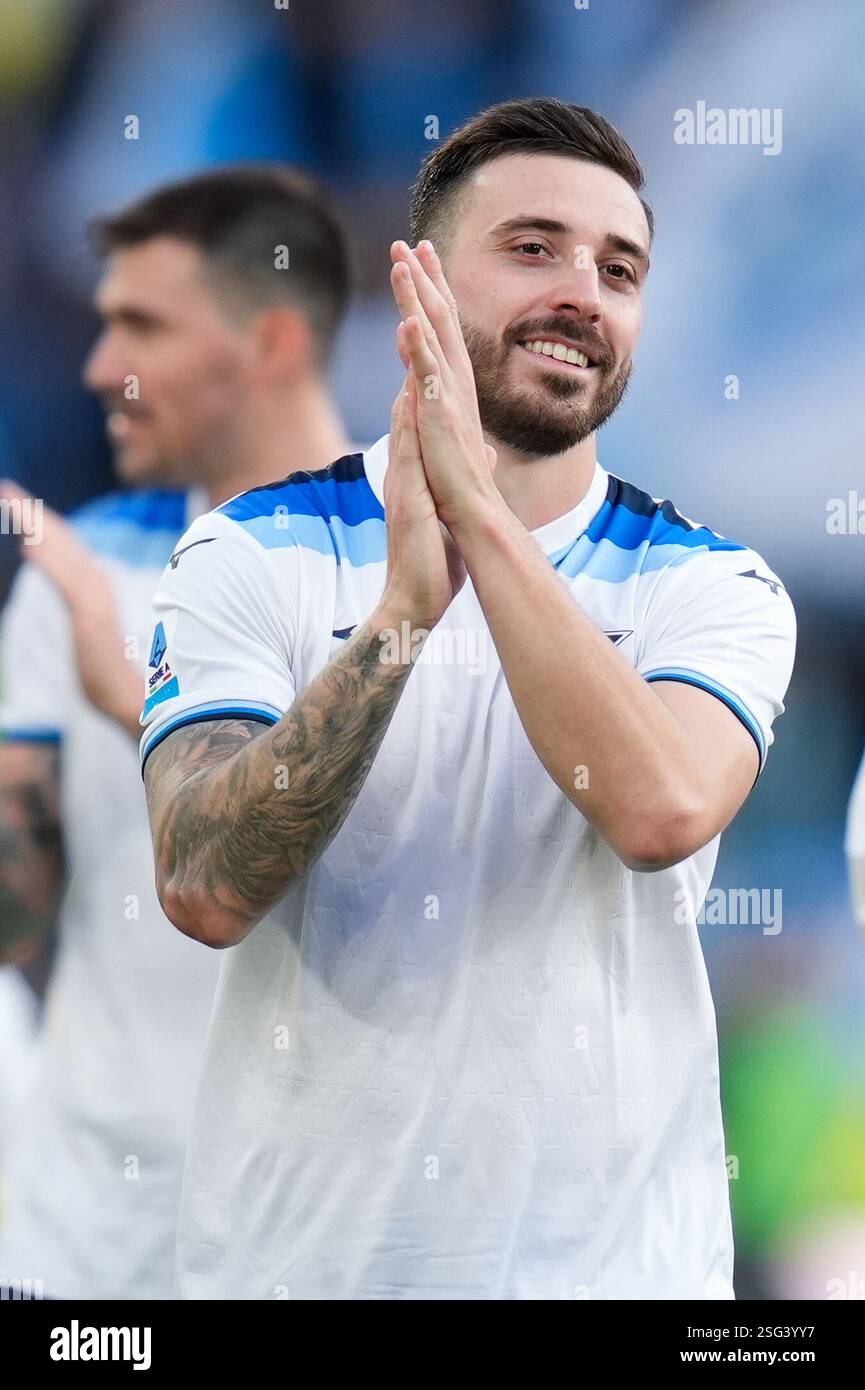 Rome, Italy. 09th Feb, 2025. Mario Gila of SS Lazio greets the fans ...