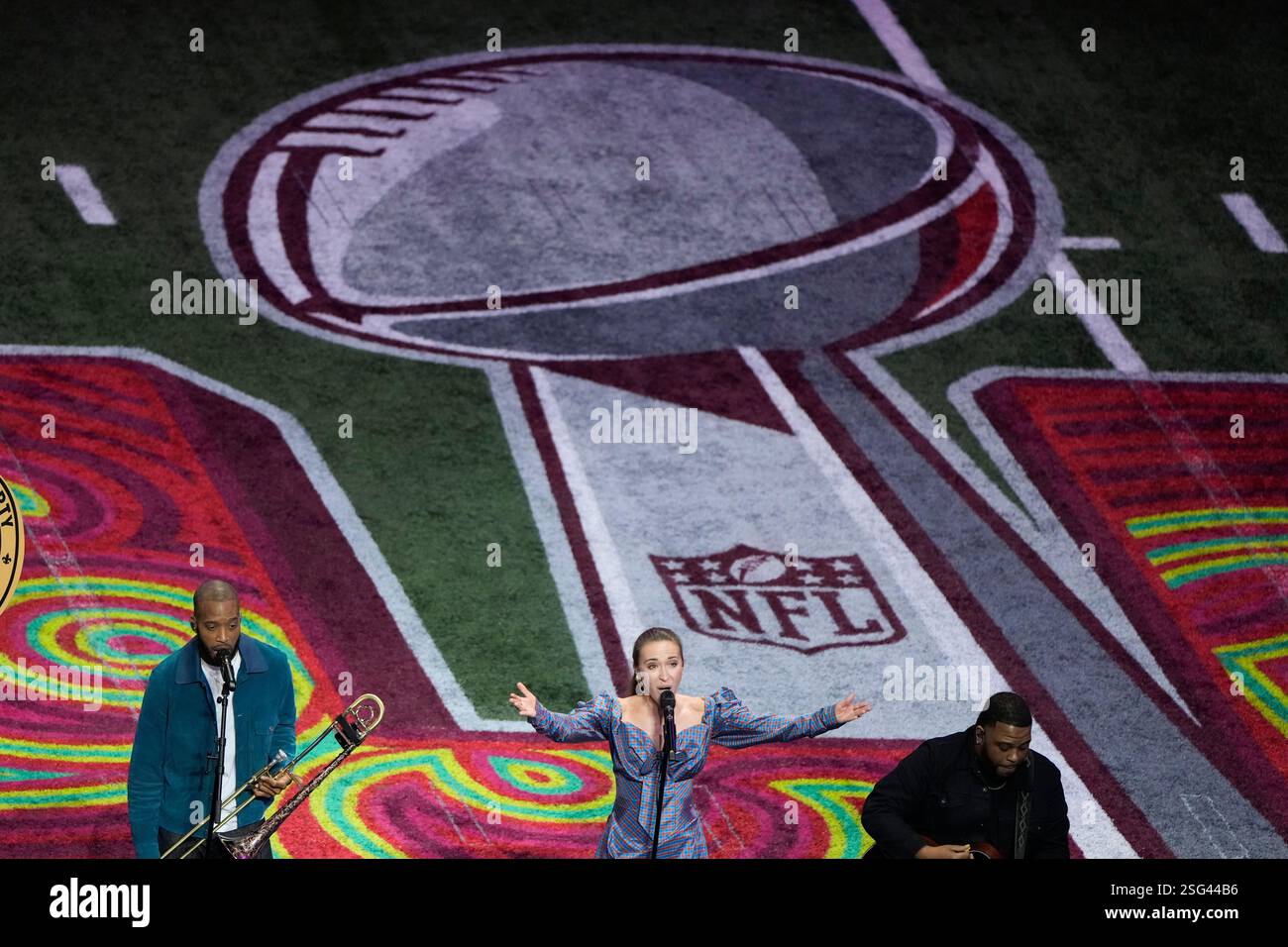 Trombone Shorty, left, and Lauren Daigle, center, perform "America The ...