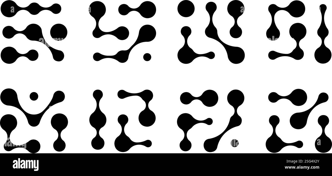 Metaballs shapes. Connected fluid points, liquid dots or amorphous forms. Organic blobs ...