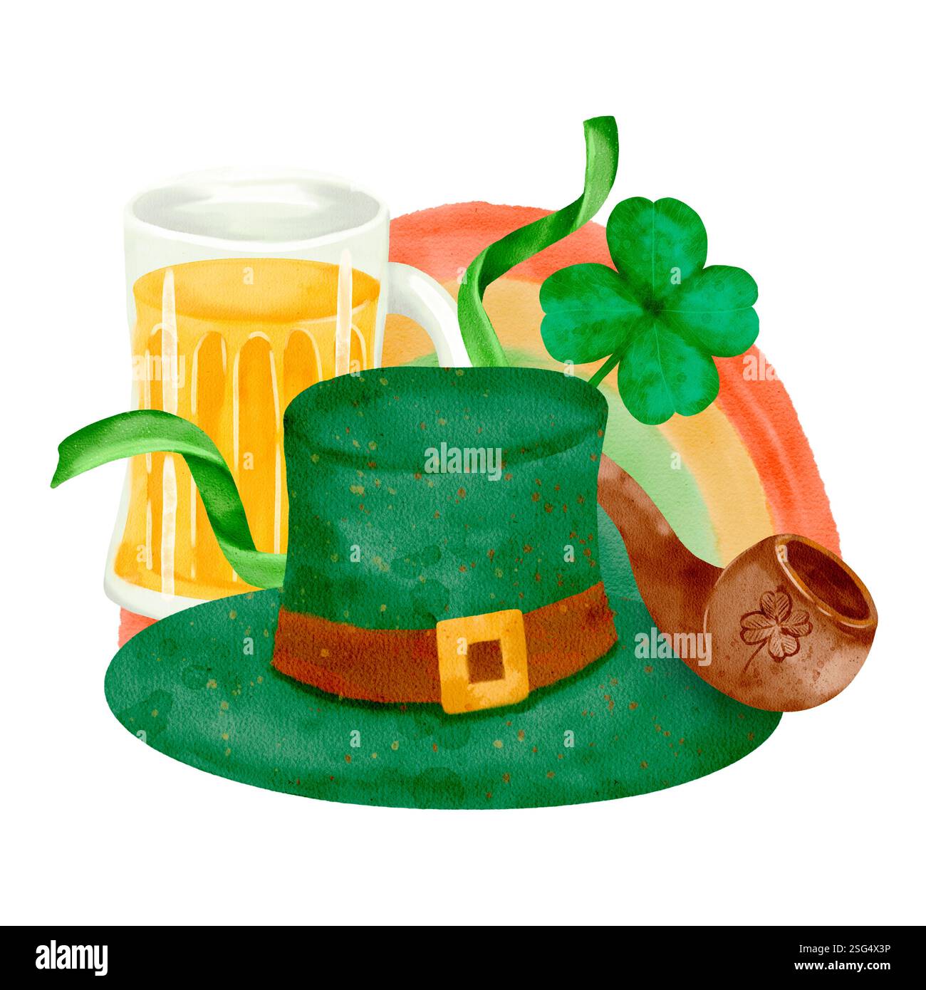 Familiar symbols of St. Patricks Day include a green hat, beer, a ...