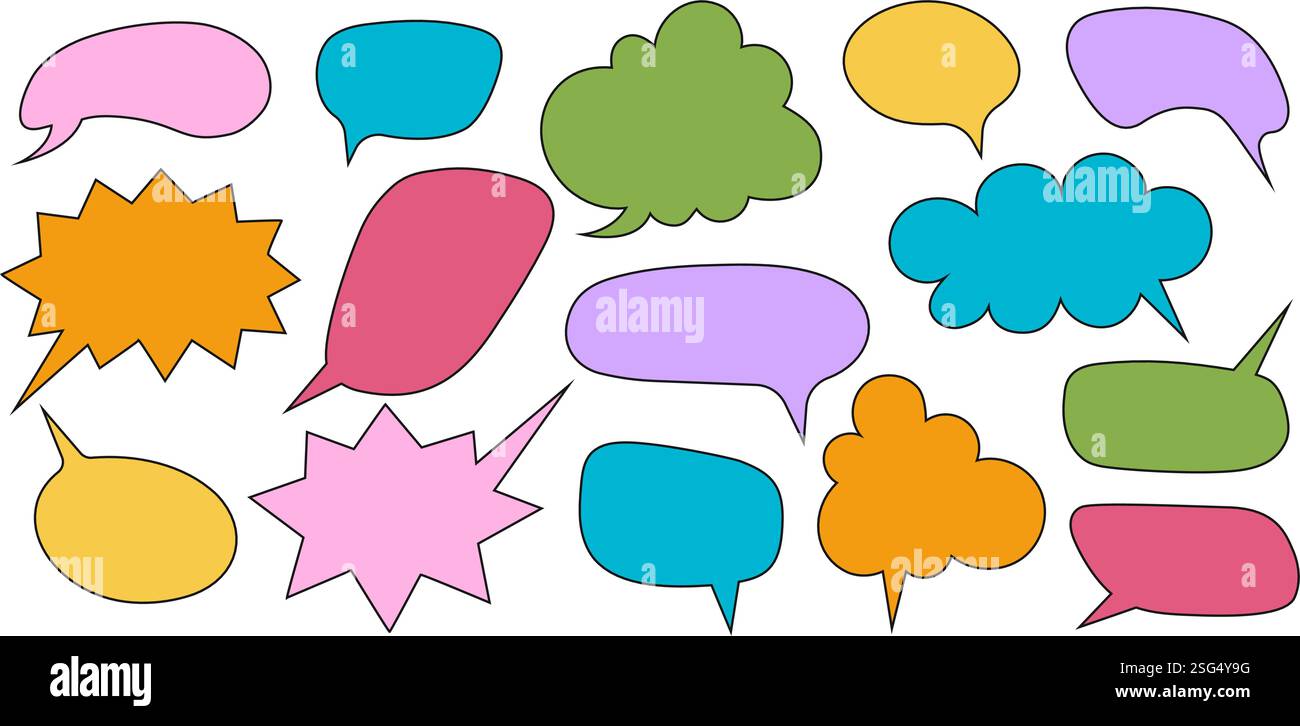 Set of cute speech bubble templates in doodle style. Dialogue balloons ...