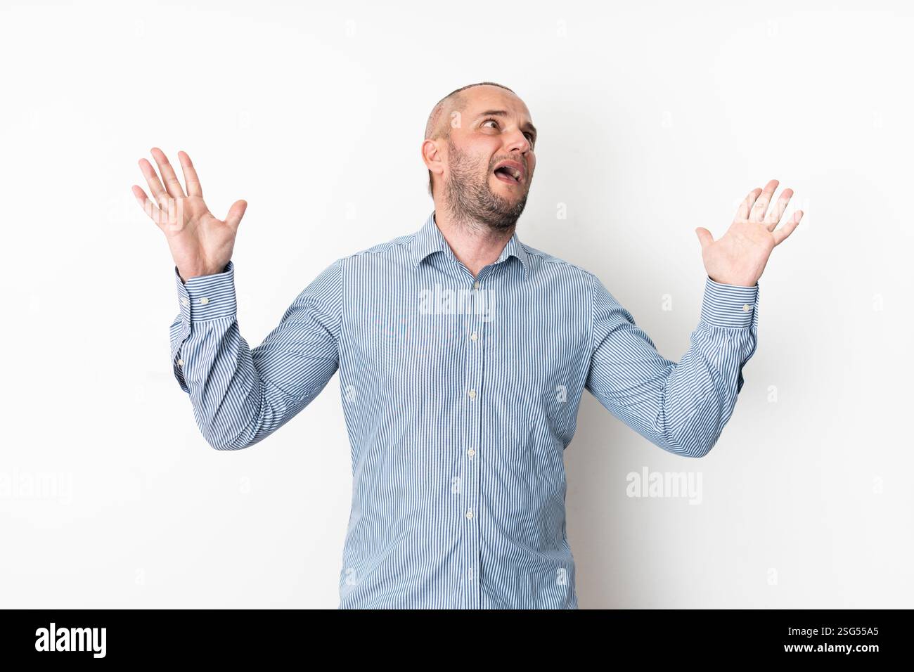 Unhappy Patient Screaming in Anger Over Failed Hair Surgery Stock Photo ...