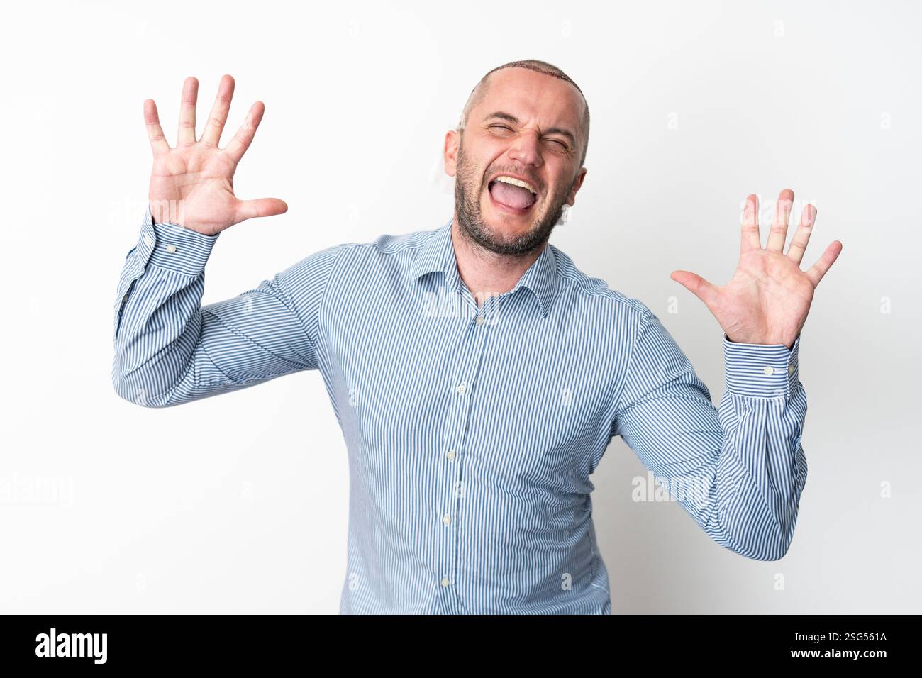Unhappy Patient Screaming in Anger Over Failed Hair Surgery Stock Photo ...