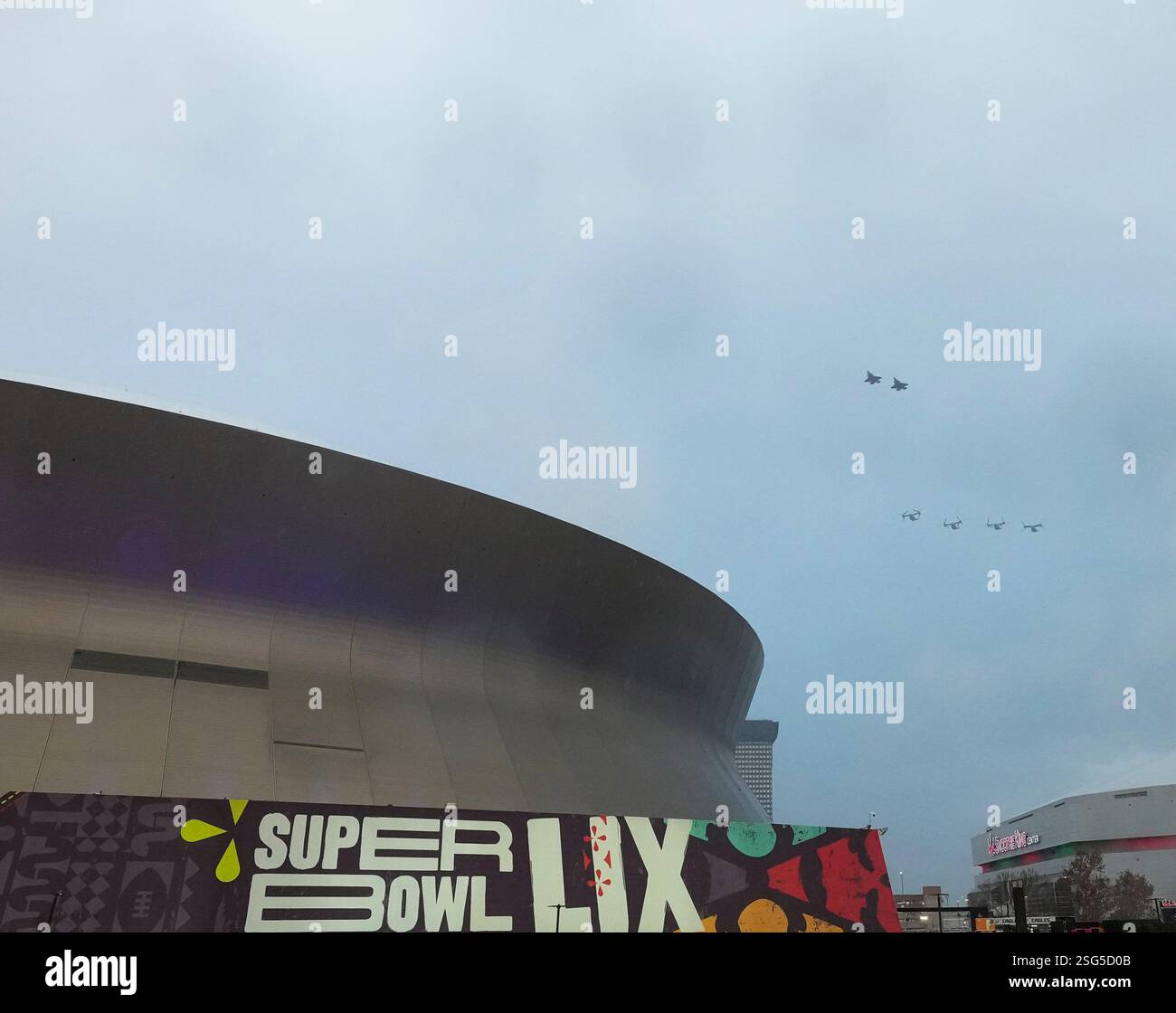 The flyover takes place over the Super Dome before the NFL Super Bowl ...