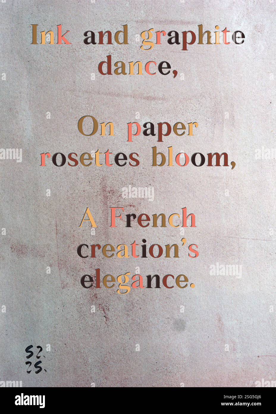 Ink and graphite dance, On paper rosettes bloom, A French creation's ...