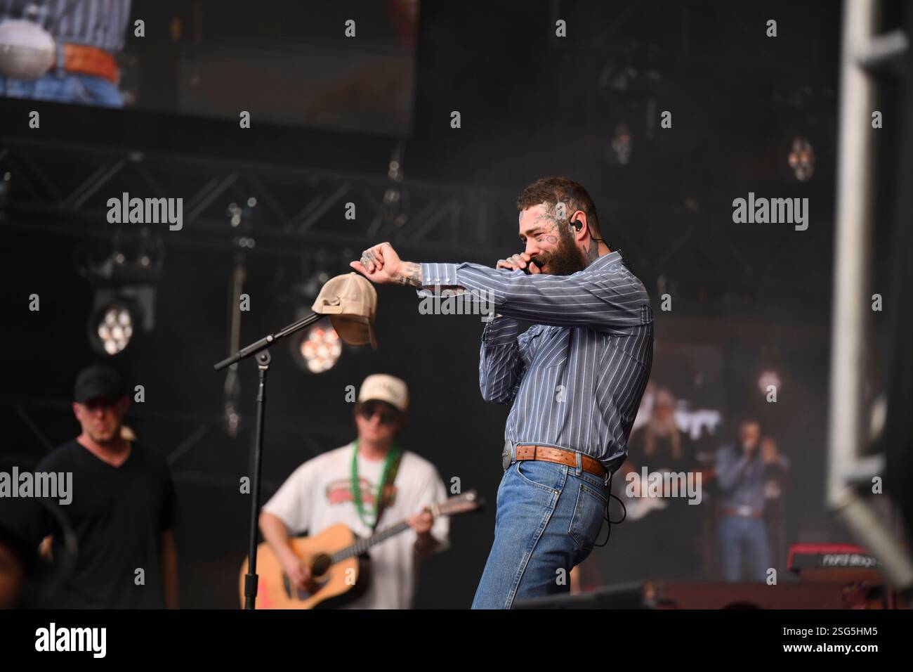 Post Malone performs at the Super Bowl Game Day Tailgate before the NFL ...