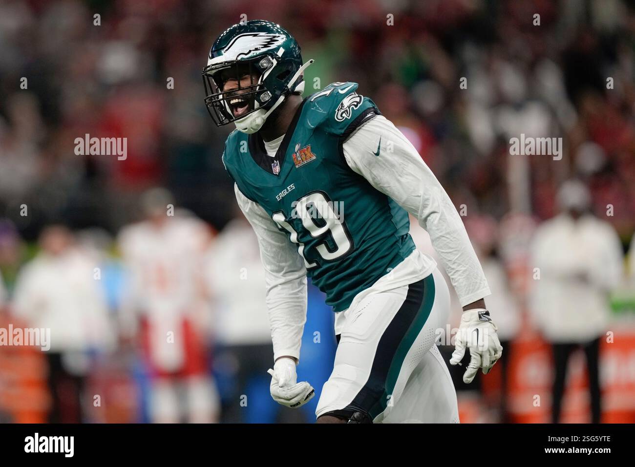Philadelphia Eagles linebacker Josh Sweat (19) reacts after sacking ...