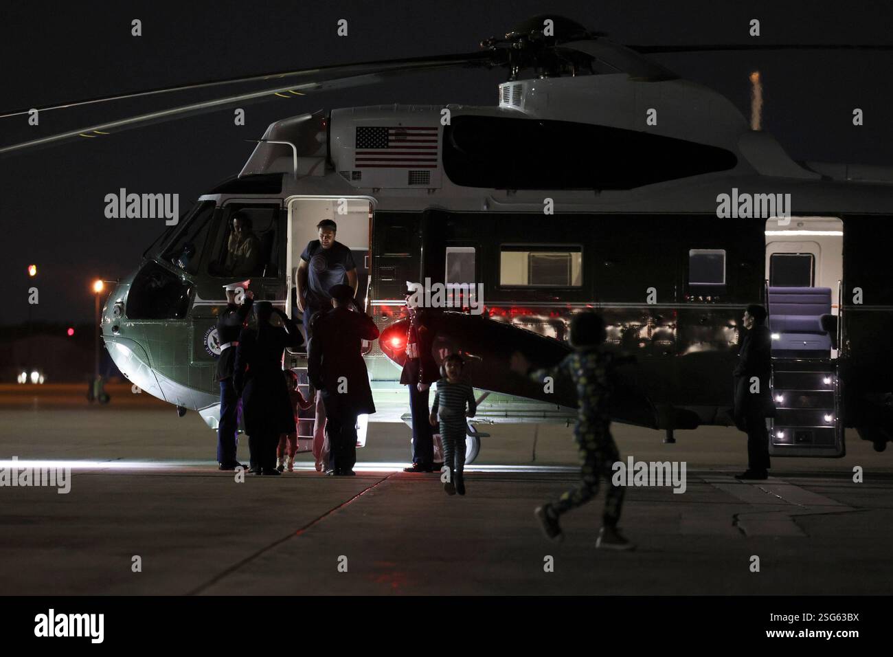 U.S. Vice President JD Vance descends from Marine Two prior to boarding ...
