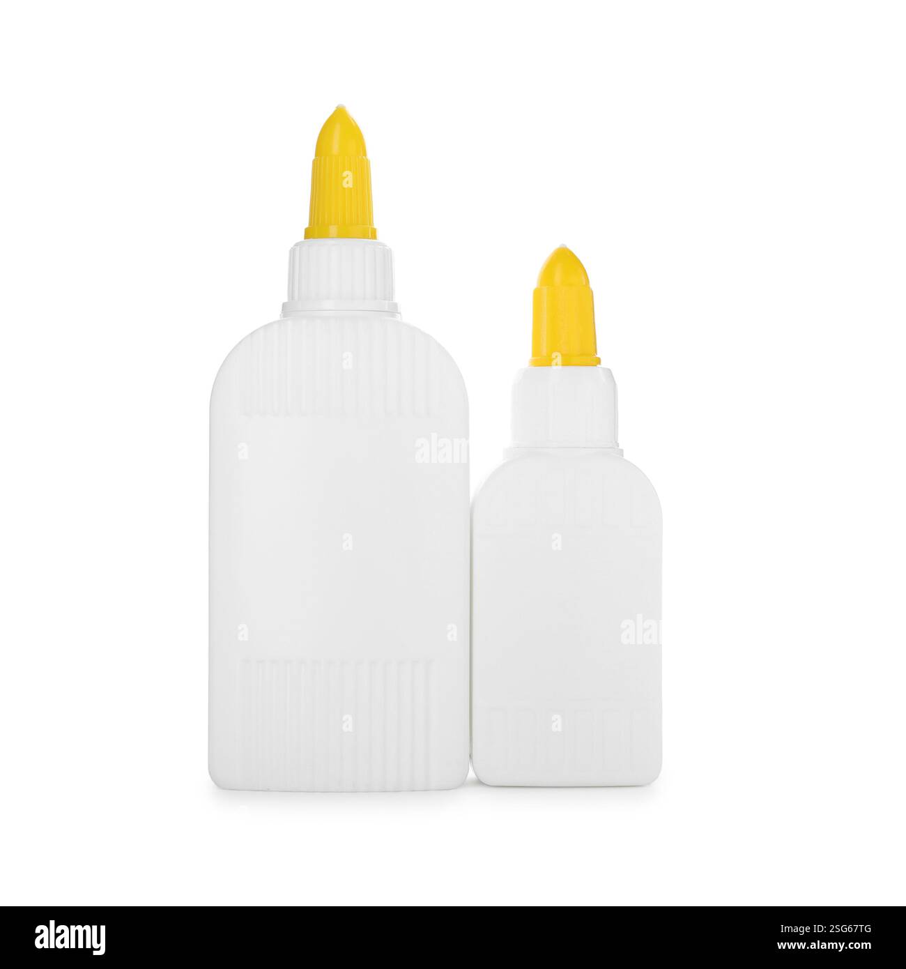Two bottles of glue isolated on white Stock Photo - Alamy