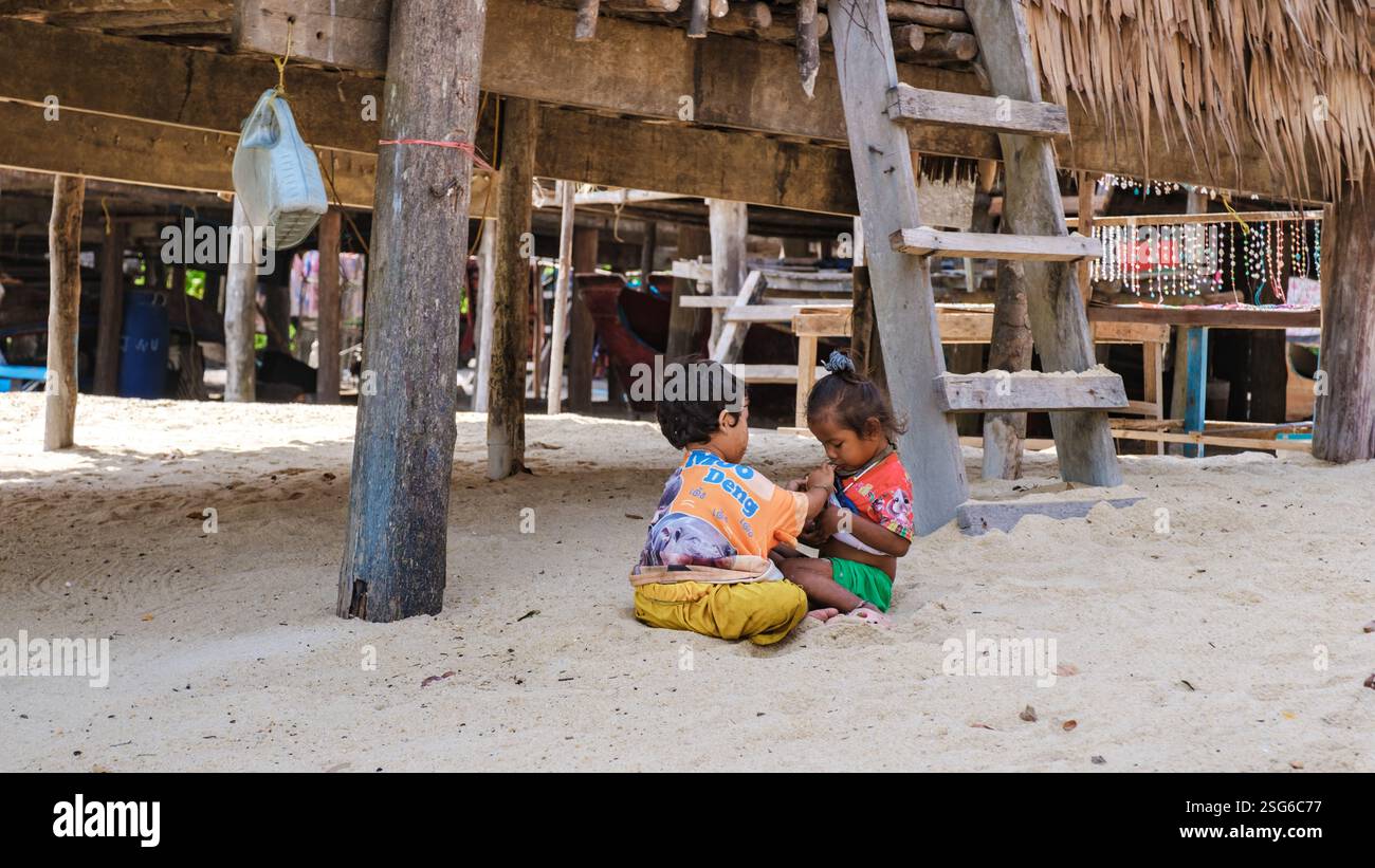 Phangnga, Thailand, 21 January 2025, local Moken children playing on ...