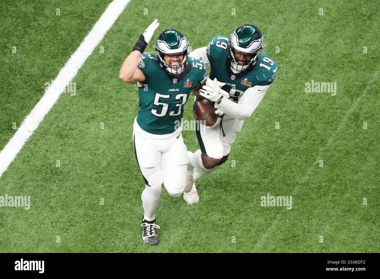 Philadelphia Eagles linebacker Zack Baun (53) celebrates after a play ...
