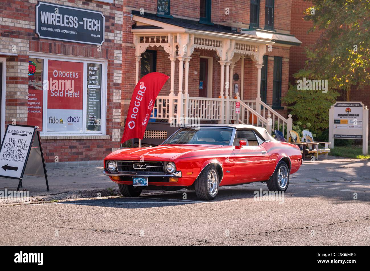 Port Perry, Ontario, Canada - 2024 10 05: Vintage red 1971 Ford Mustang ...