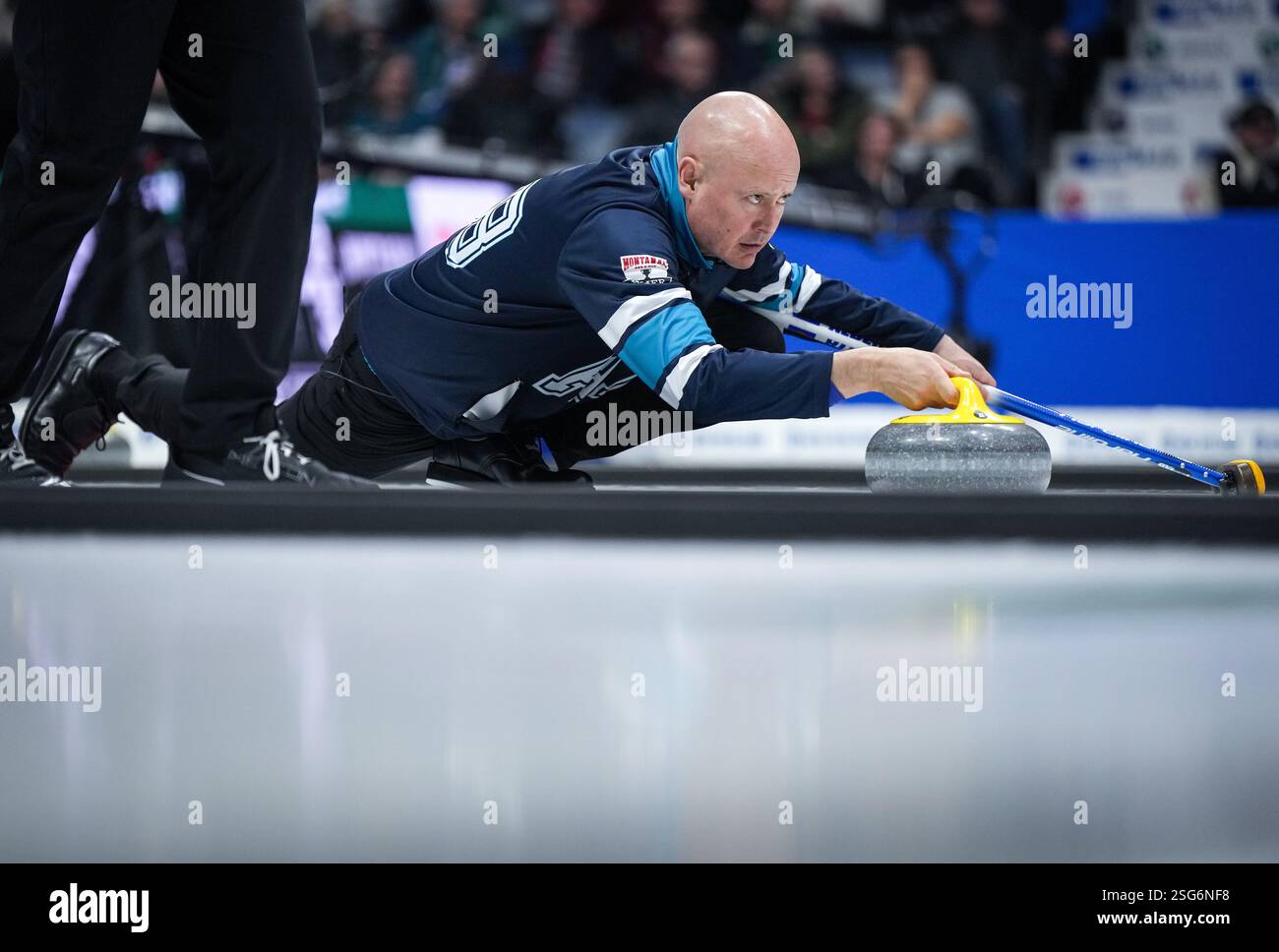 Regina, Canada. 07th Mar, 2024. Alberta-Koe skip Kevin Koe delivers a rock while playing Nunavut ...
