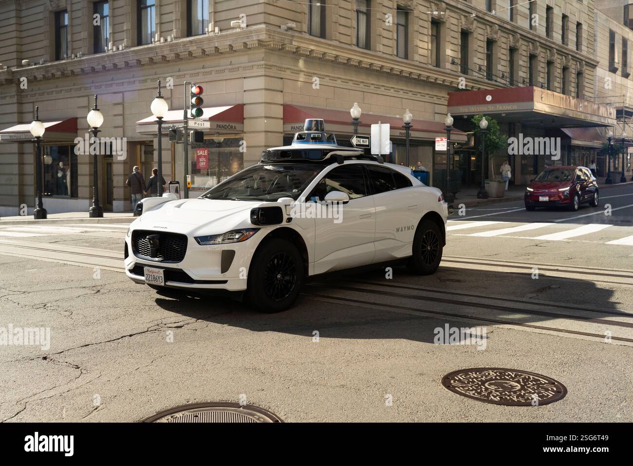 Waymo self-driving car (Jaguar I-Pace) on a San Francisco street, near ...