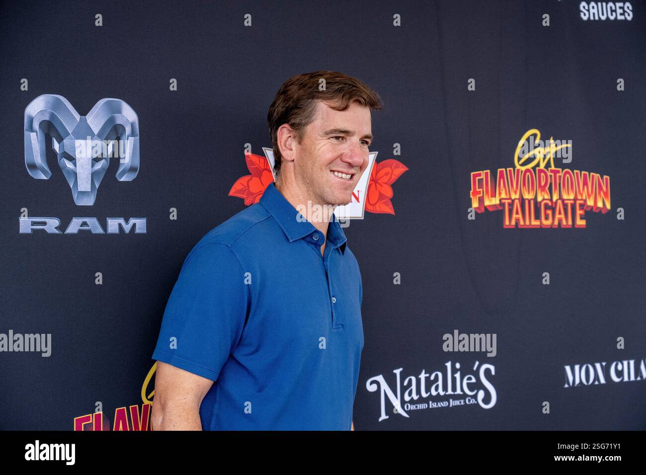 Eli Manning attends Guy Fieri's Flavortown Tailgate on Sunday, Feb. 9 ...
