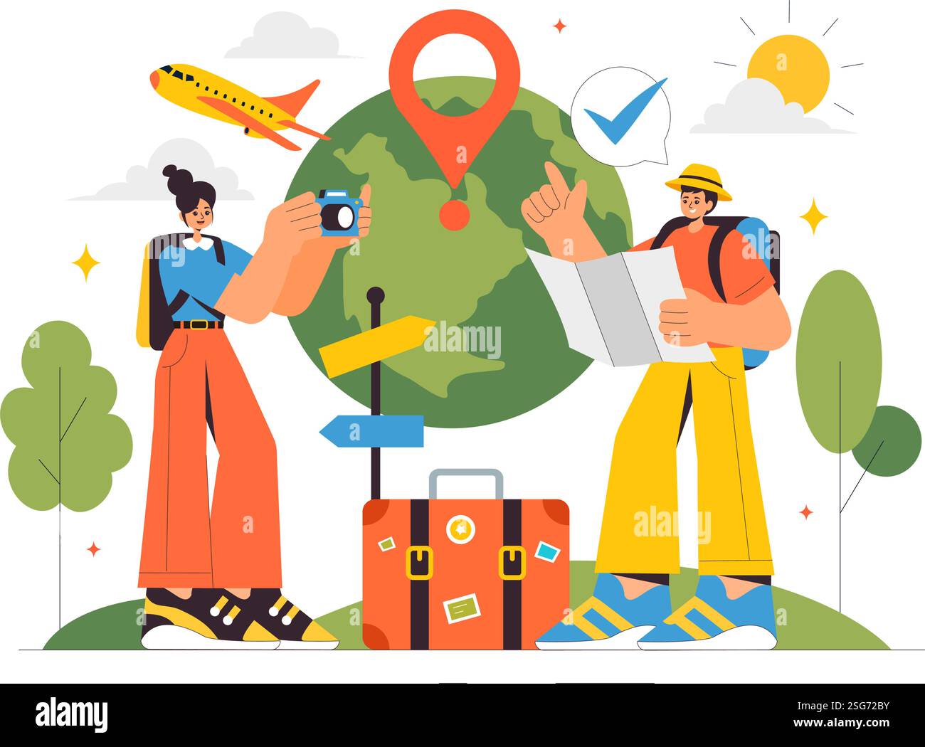 Travel Vector Illustration featuring Backpacking, Luggage, Maps, and ...