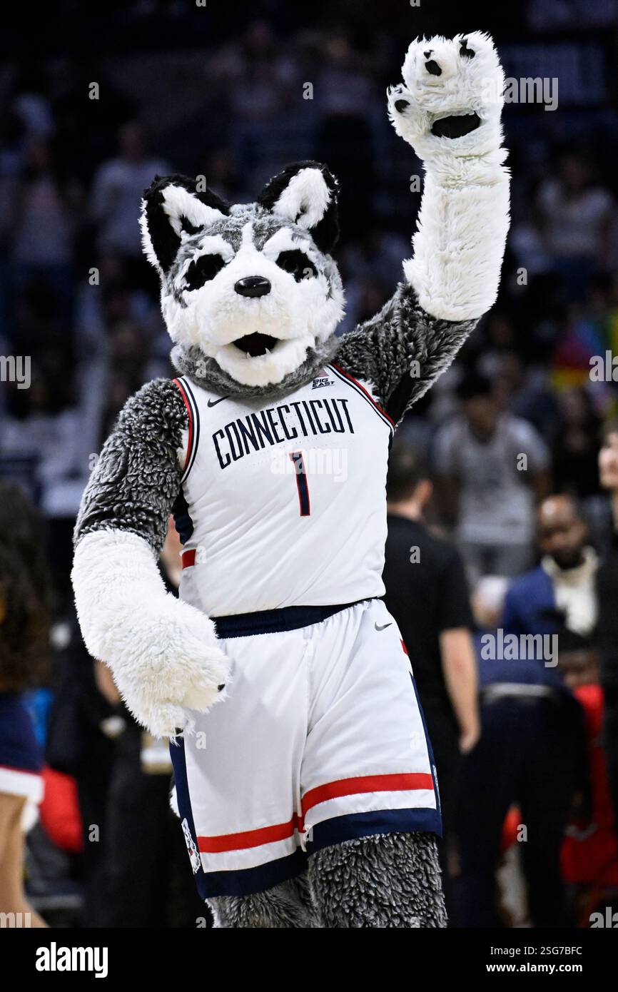 Jonathan the Husky, the mascot of UConn in the second half of an NCAA ...