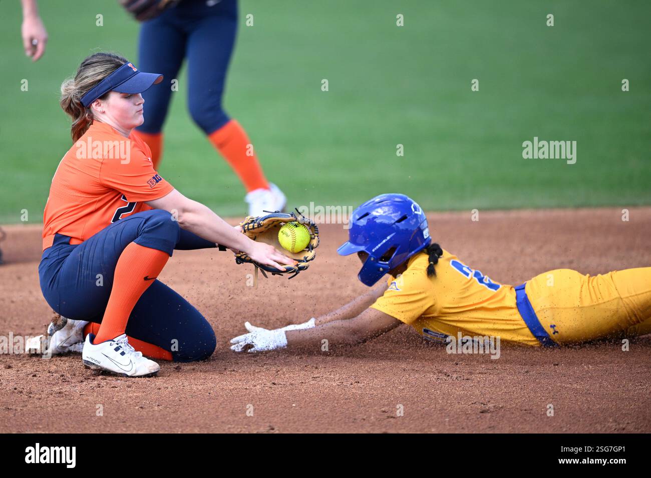 Cal State Bakersfield's Kaia Johnson, right, slides safely into second ...