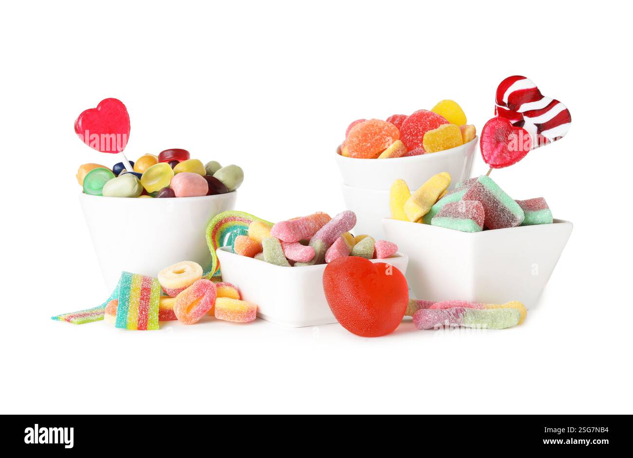 Candy bar. Many different tasty sweets on white background Stock Photo ...
