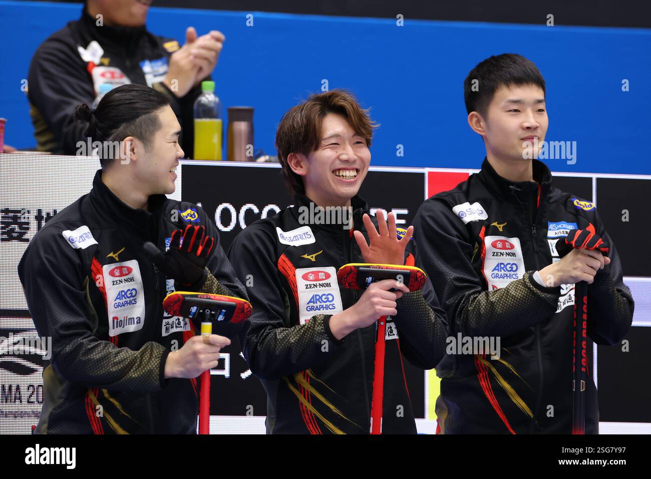 (L-R) Hiroki Maeda, Takumi Maeda, Hiroki Maeda (LOCOSOLARE), FEBRUARY 8, 2025 - Curling : Japan ...