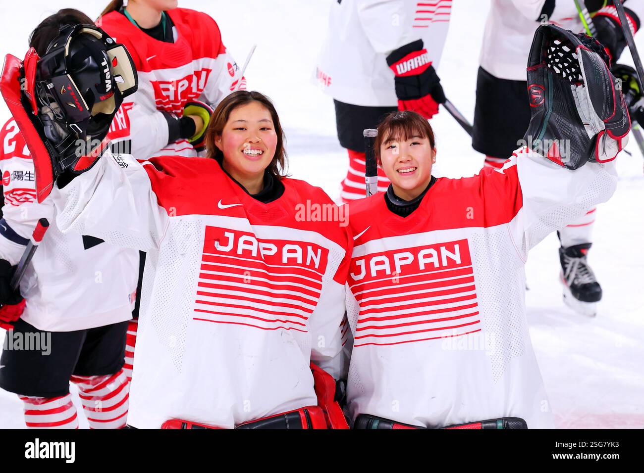 Hokkaido, Japan. 8th Feb, 2025. (L-R) Riko Kawaguchi, Miyuu Masuhara ...