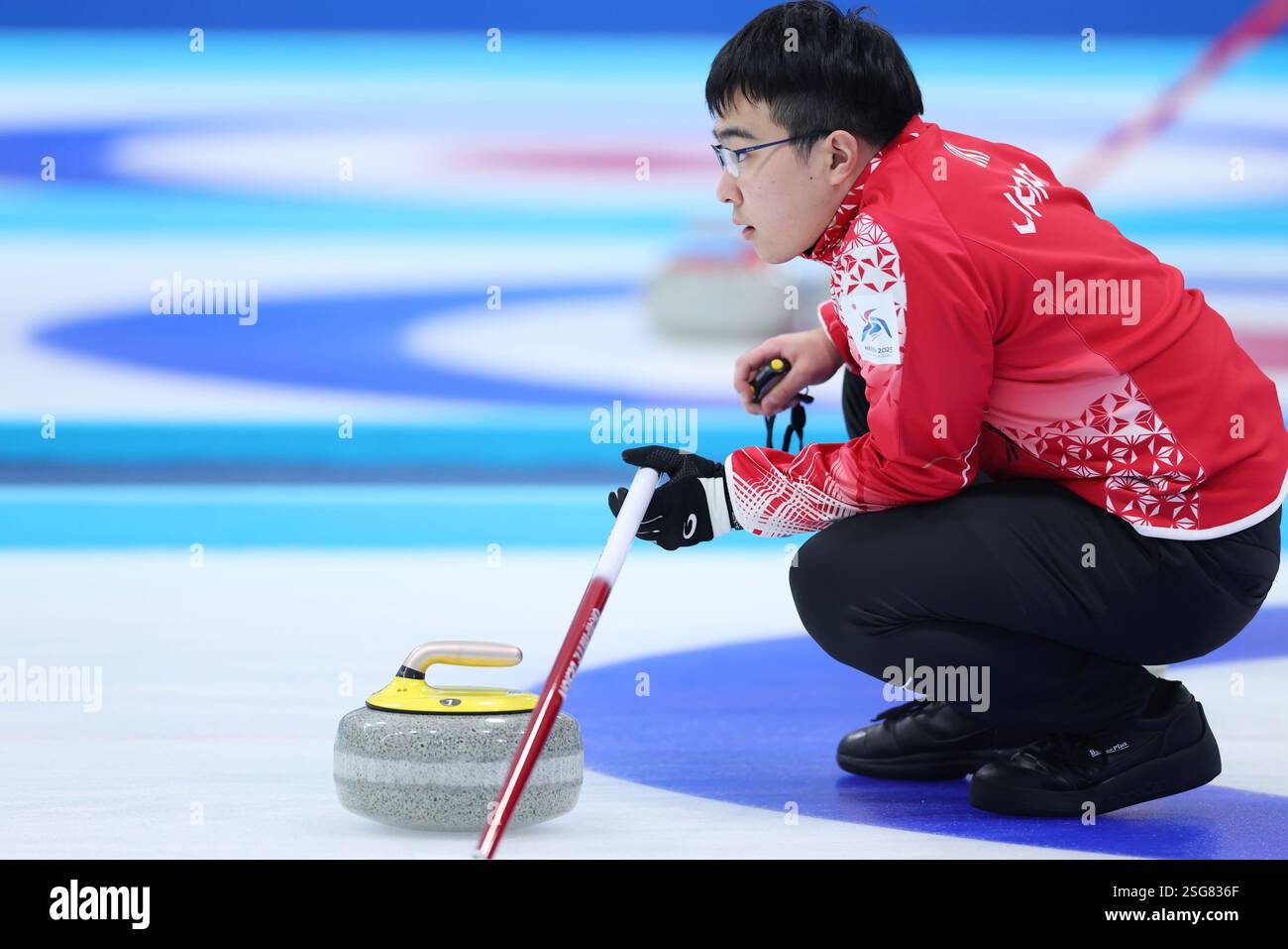 Harbin, China. 9th Feb, 2025. Ryo Aoki (JPN) Curling : Men's Round ...