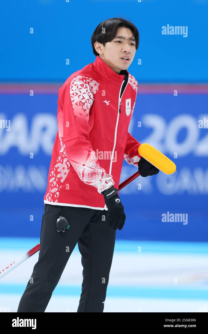 Harbin, China. 9th Feb, 2025. Haruki Watanabe (JPN) Curling : Men's Round Robin Group B match ...