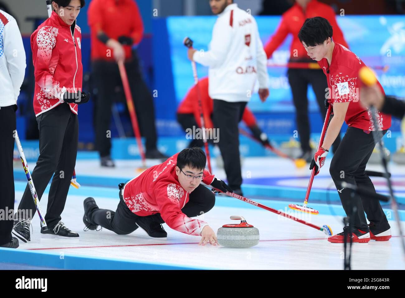 Harbin, China. 9th Feb, 2025. (L to R) Haruki Watanabe, Ryo Aoki, Ayumu ...