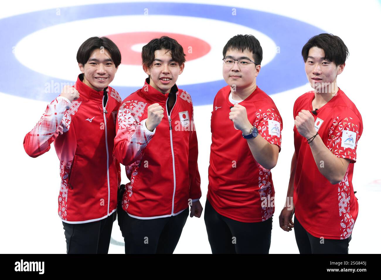 Harbin, China. 9th Feb, 2025. (L to R) Haruki Watanabe, Osuke Miya, Ryo Aoki, Ayumu Hemmi (JPN ...