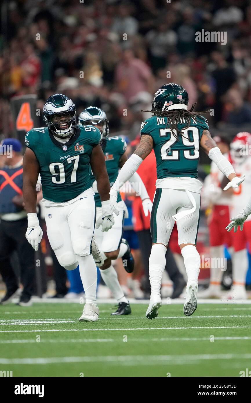 Philadelphia Eagles defensive tackle Moro Ojomo (97) celebrates with ...