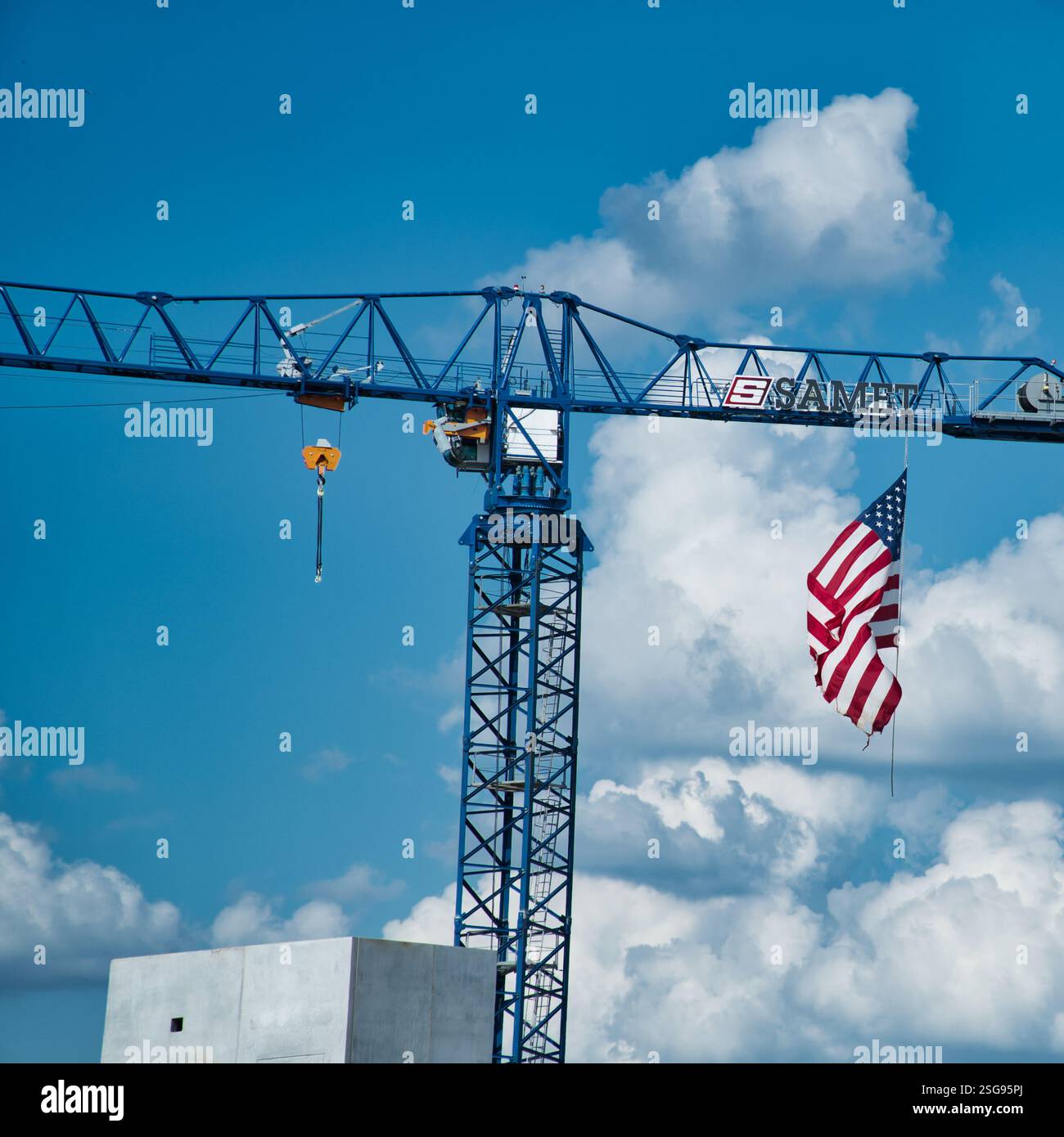 Crane Over Charlotte with American Flag Stock Photo - Alamy