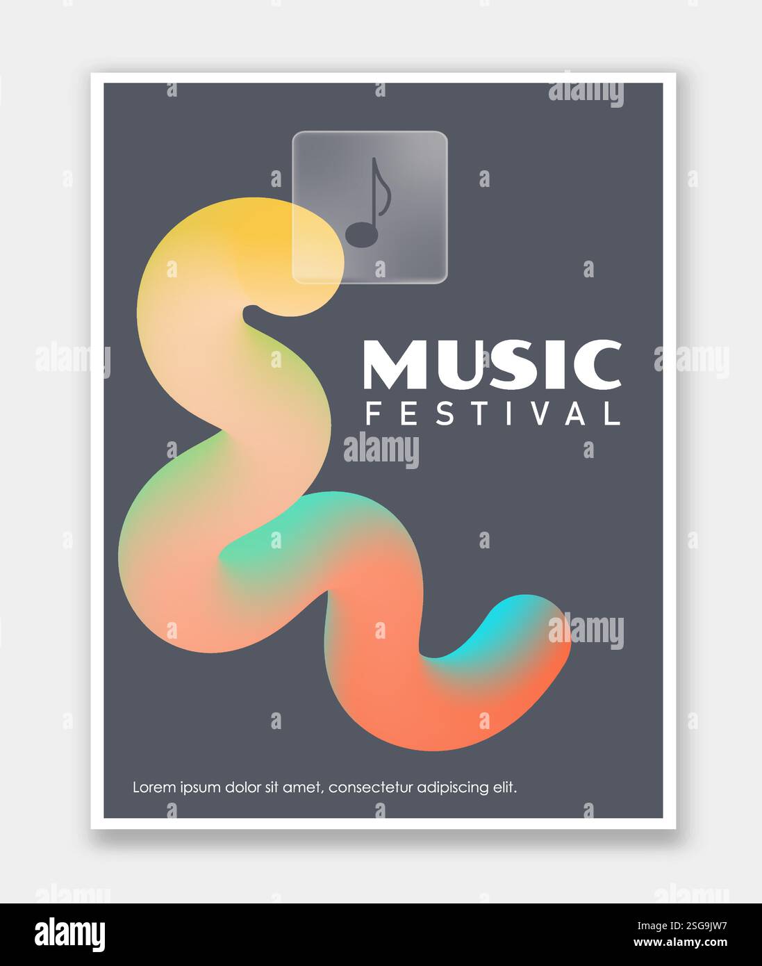 Abstract music poster. Green, yellow and orange volumetric wave ...