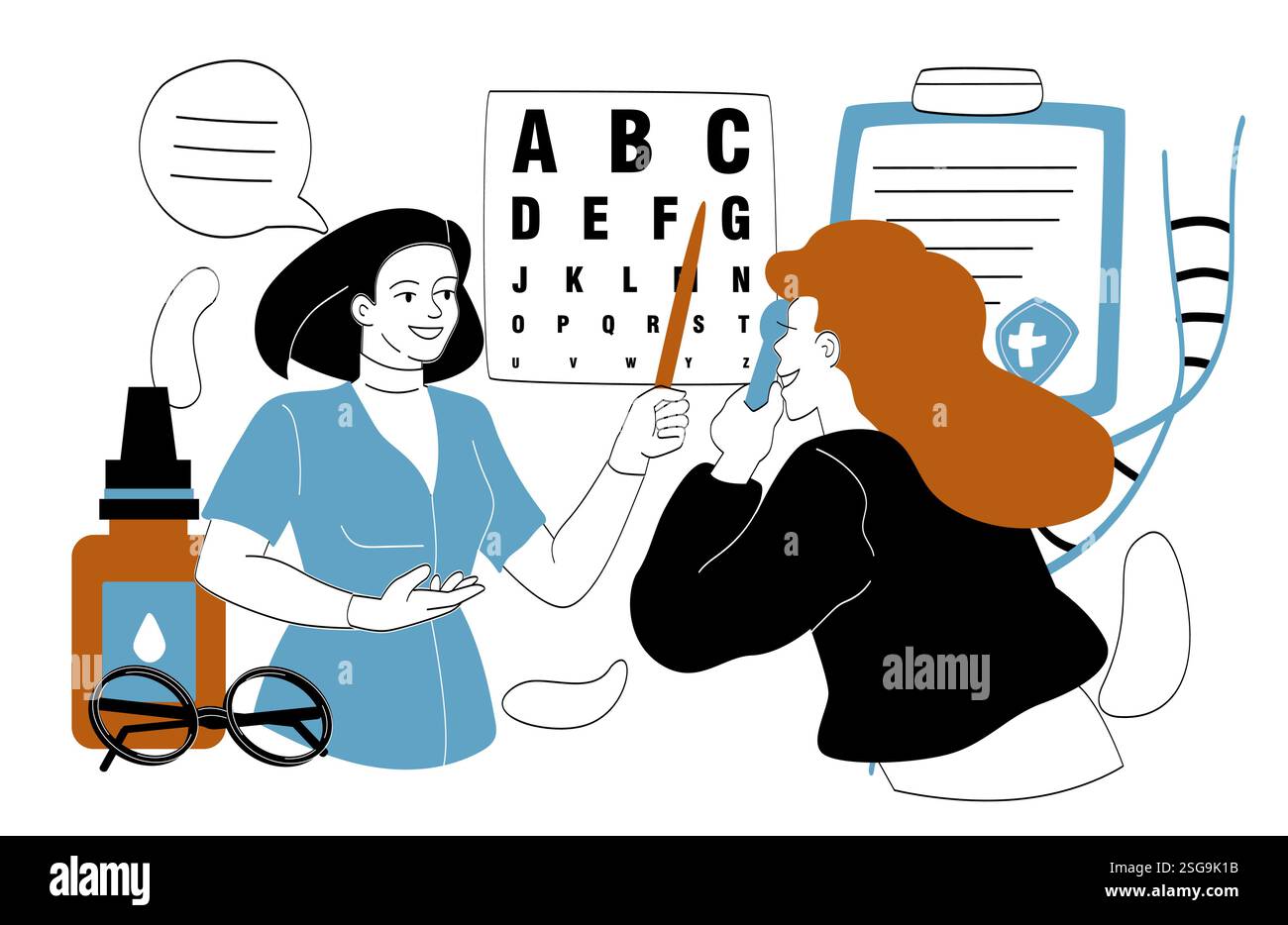 Ophthalmologist with patient. Woman in medical uniform checks eyesight ...