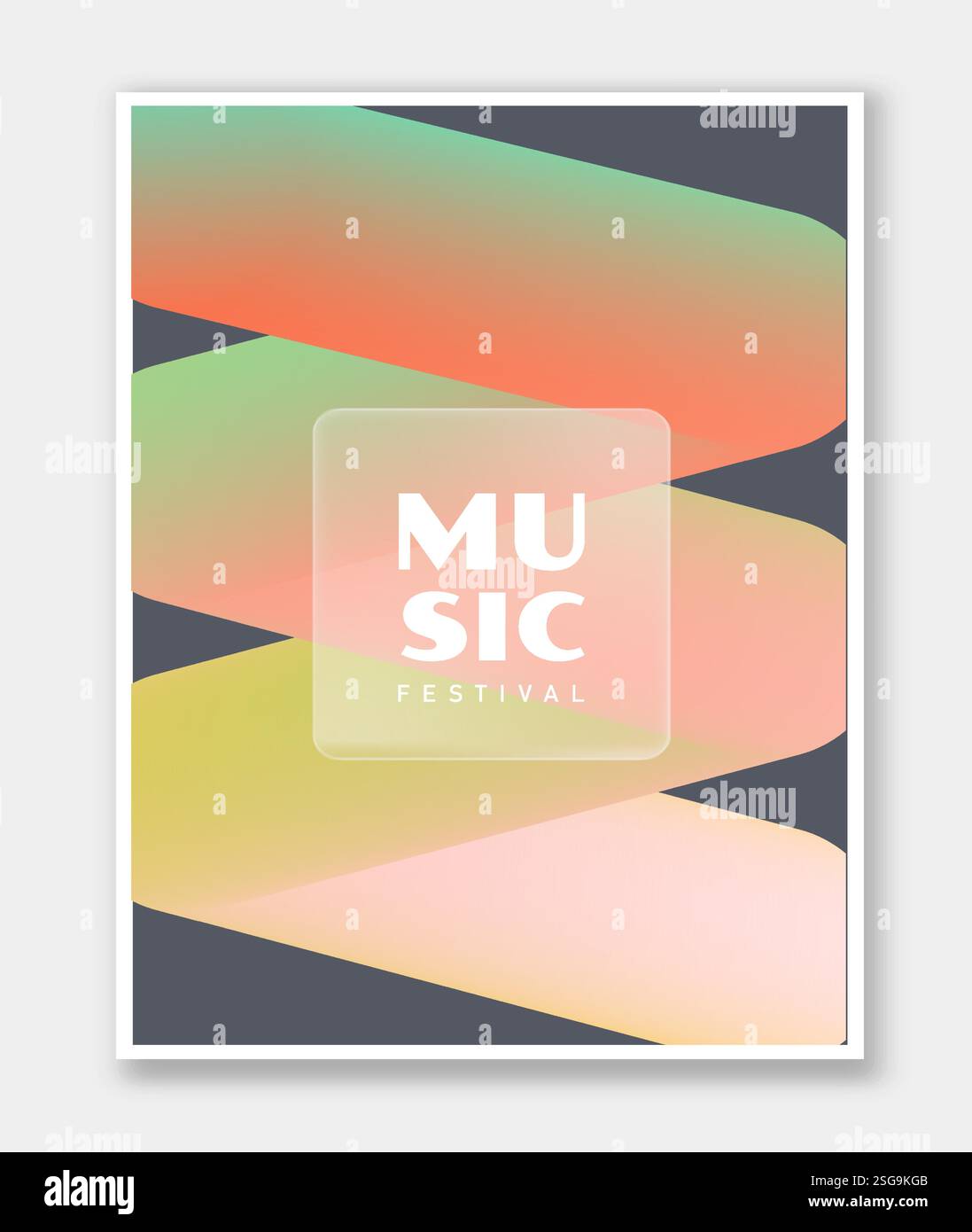 Abstract music poster. Green, yellow and orange volumetric wave ...