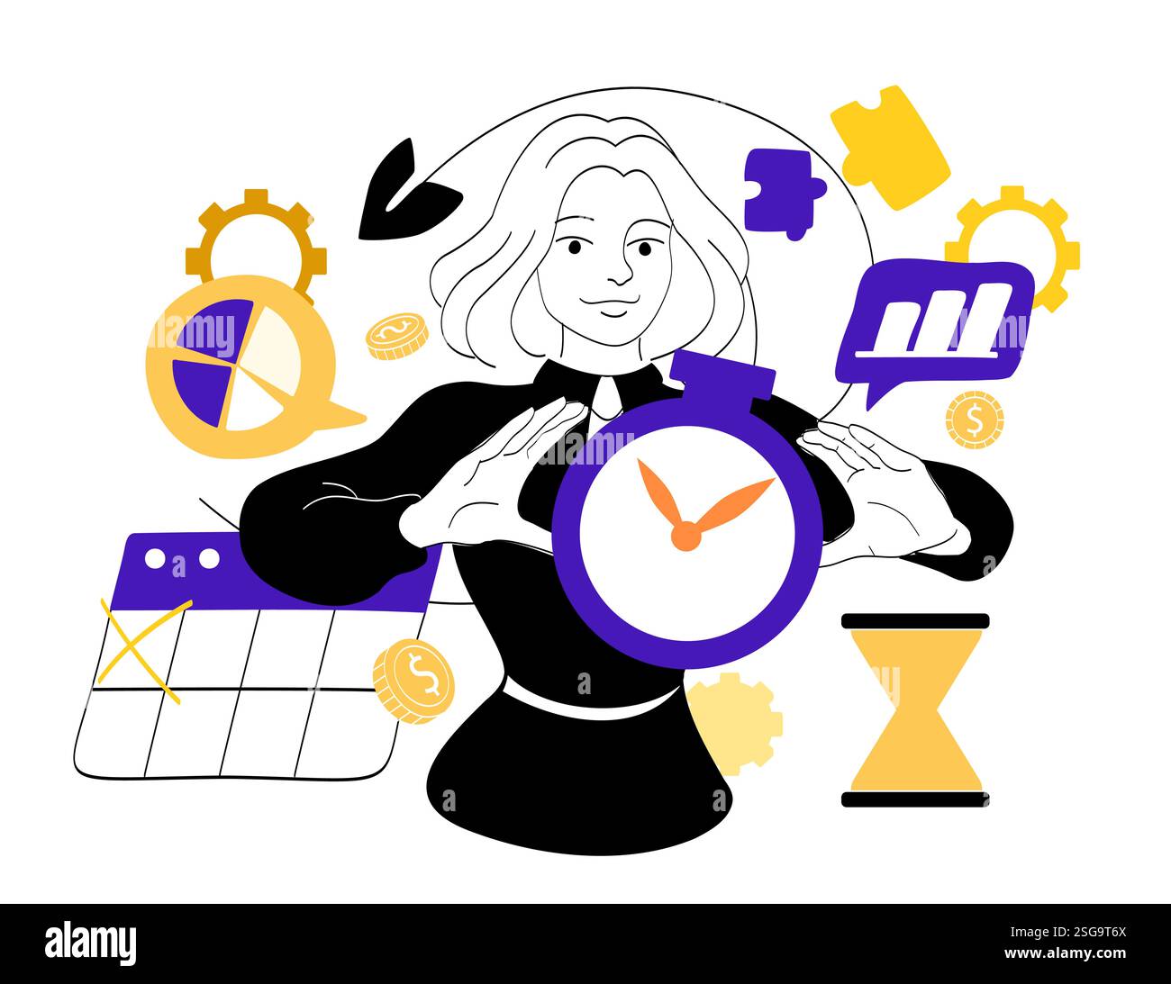 Time management woman. Businesswoman with calendar and watch ...