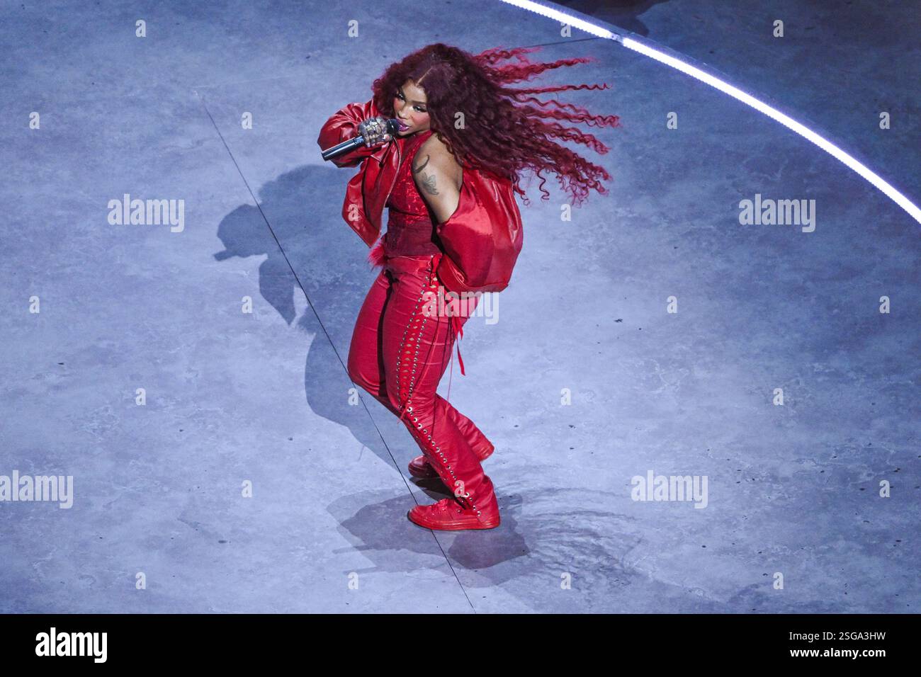 New Orleans, USA. 09th Feb, 2025. SZA performs during the Apple Music ...
