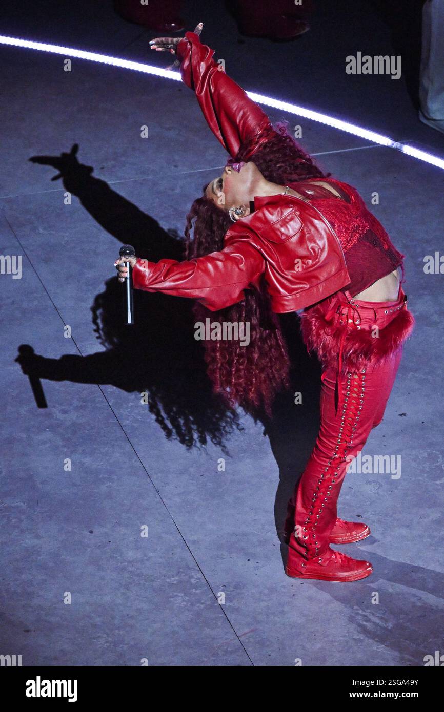 New Orleans, USA. 09th Feb, 2025. SZA performs during the Apple Music ...