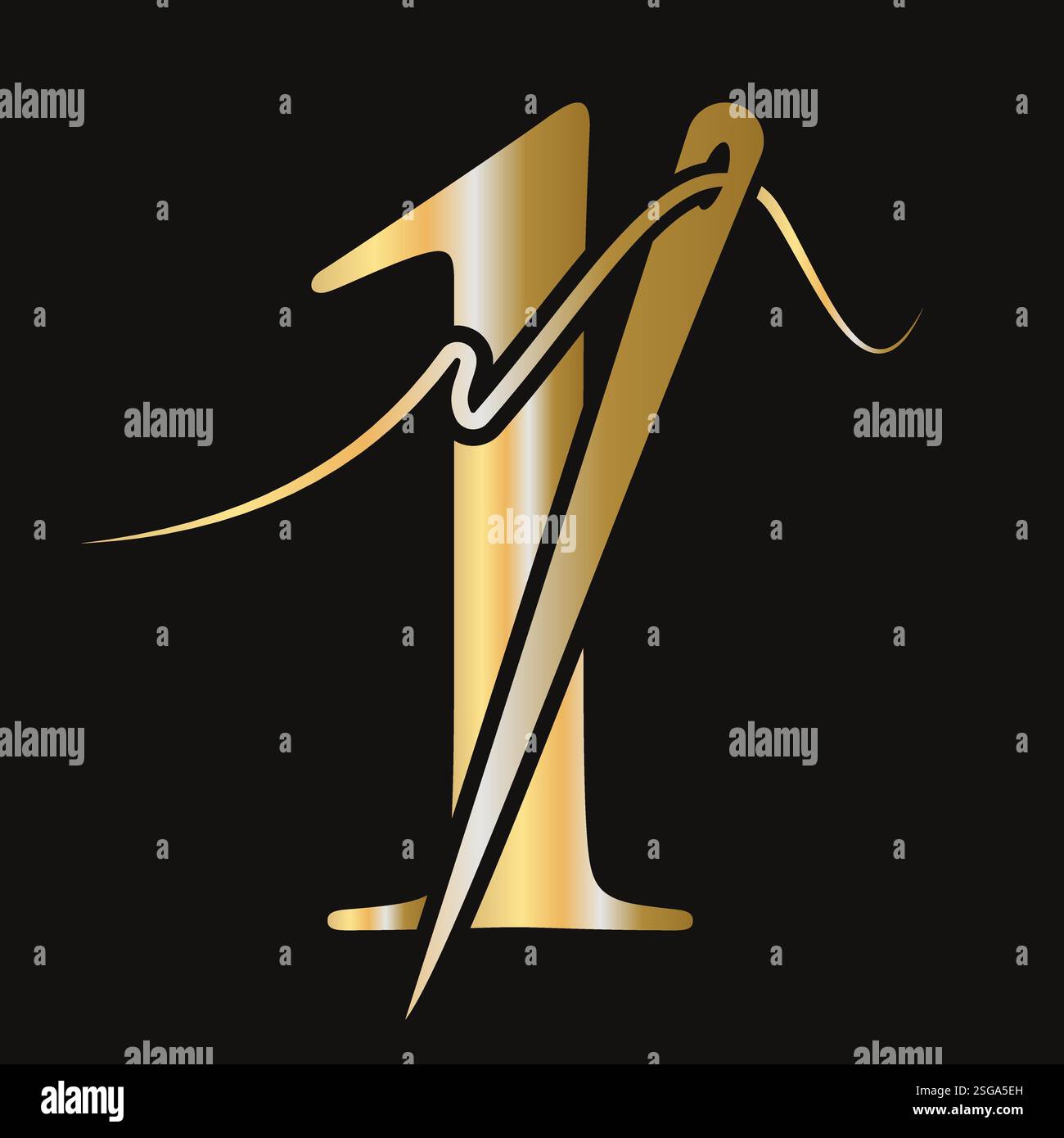 Initial Letter 1 Sewing Needle Logo Design for Embroider, Textile ...