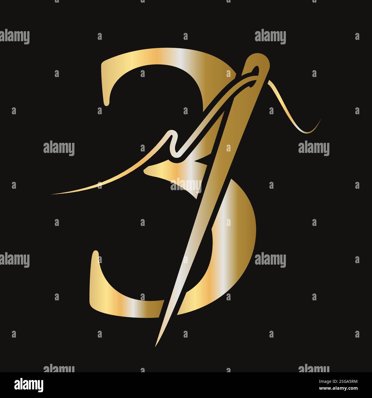 Initial Letter 3 Sewing Needle Logo Design for Embroider, Textile ...