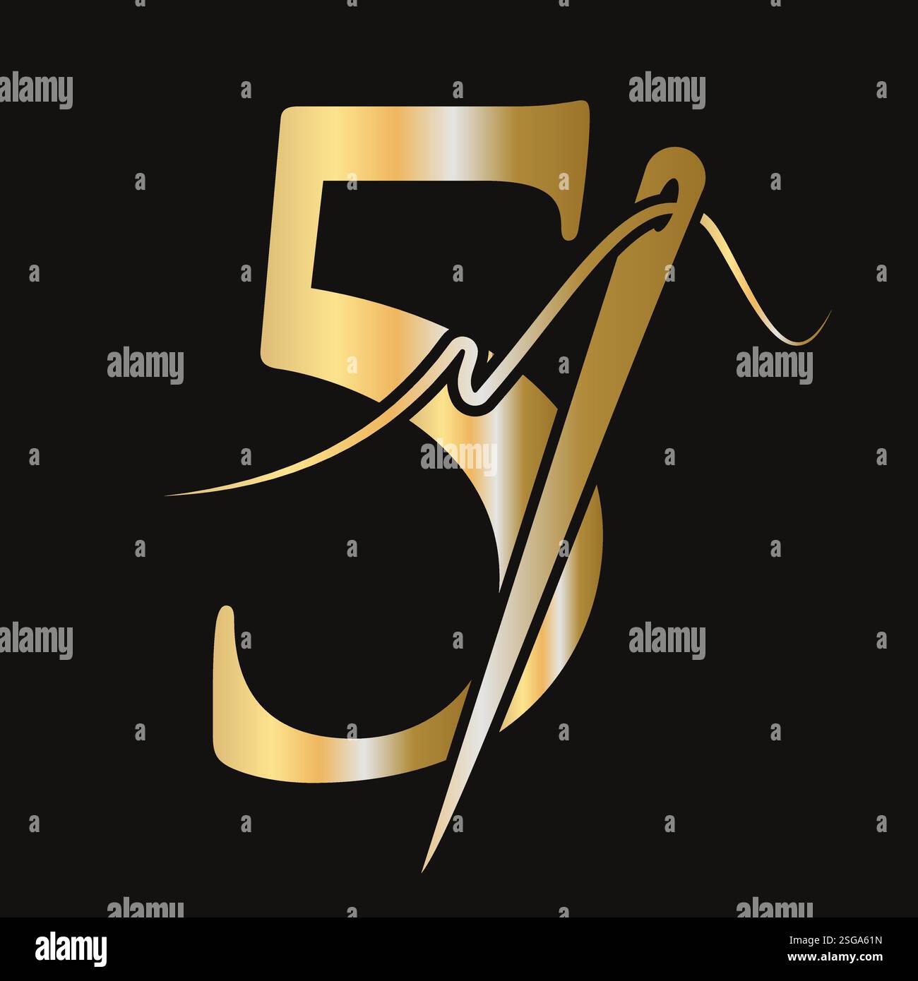Initial Letter 5 Sewing Needle Logo Design for Embroider, Textile ...