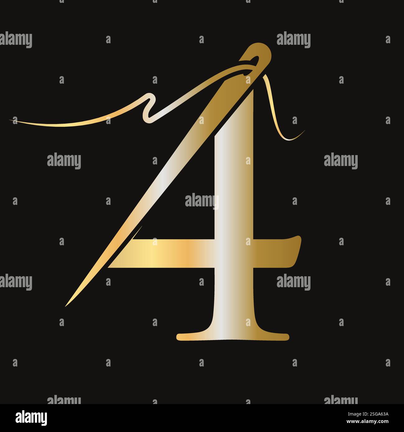 Initial Letter 4 Sewing Needle Logo Design for Embroider, Textile ...