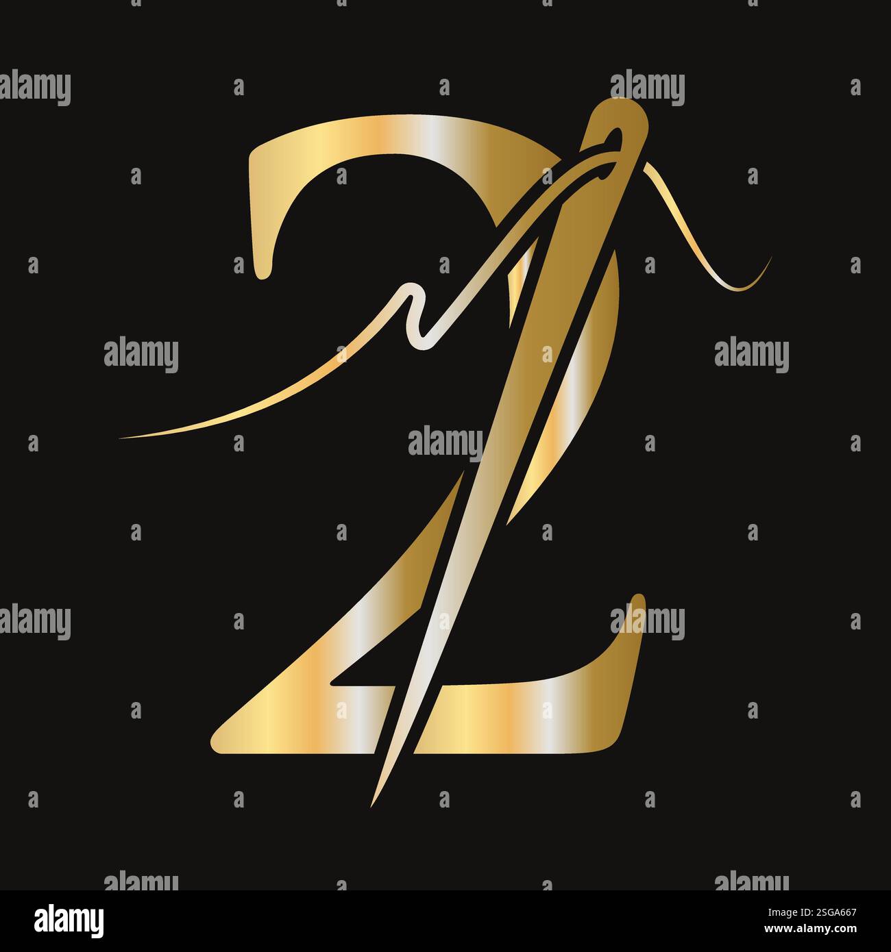Initial Letter 2 Sewing Needle Logo Design for Embroider, Textile ...