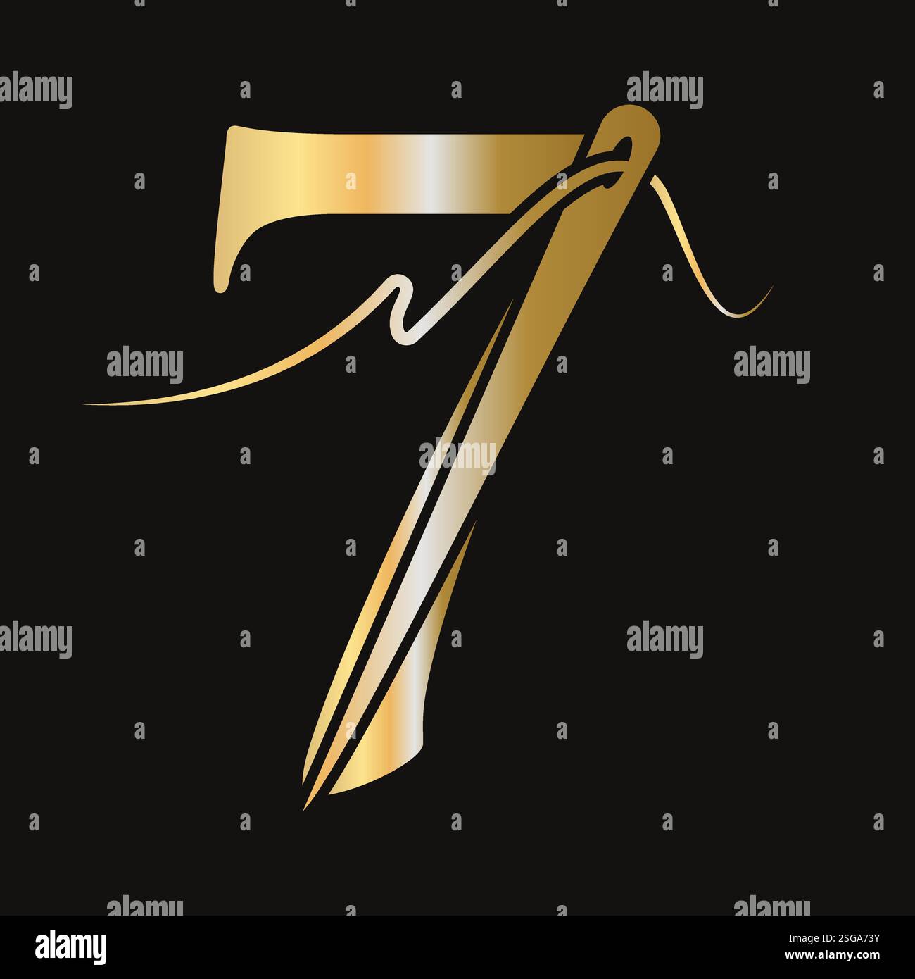 Initial Letter 7 Sewing Needle Logo Design for Embroider, Textile ...