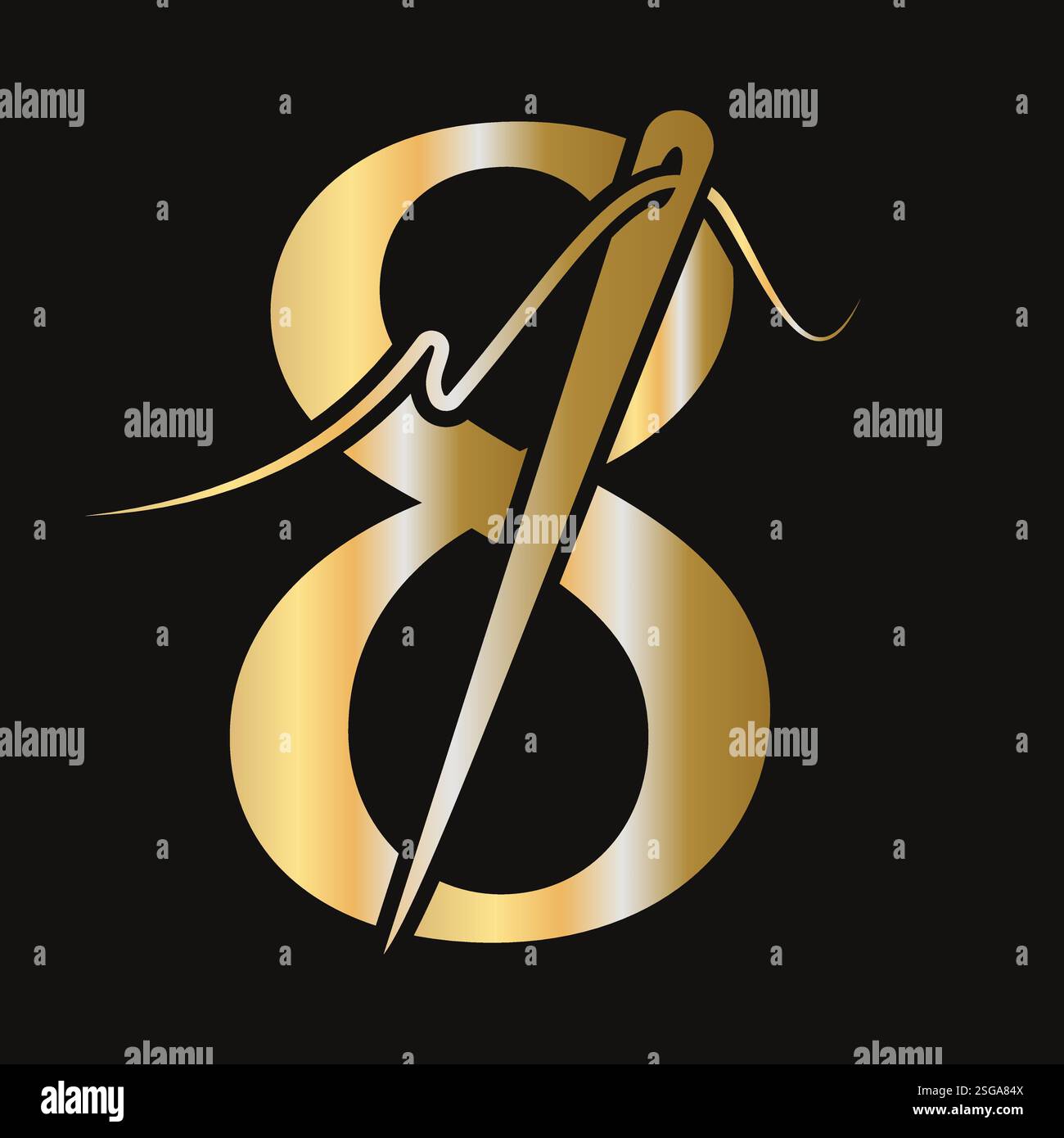 Initial Letter 8 Sewing Needle Logo Design for Embroider, Textile ...