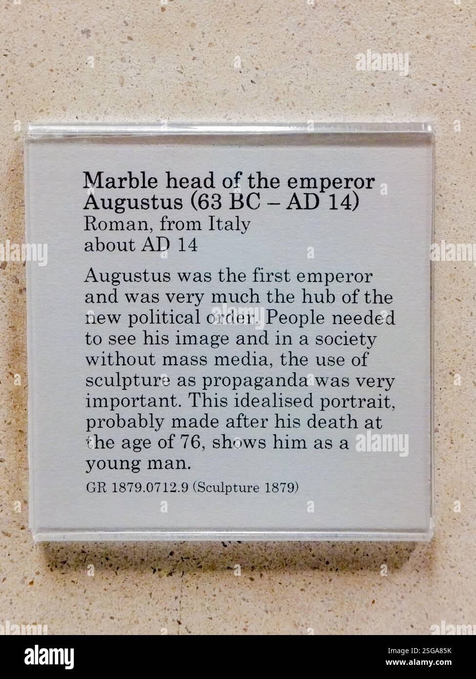 This plaque describes a Caesar Augustus exhibit at the British Museum ...